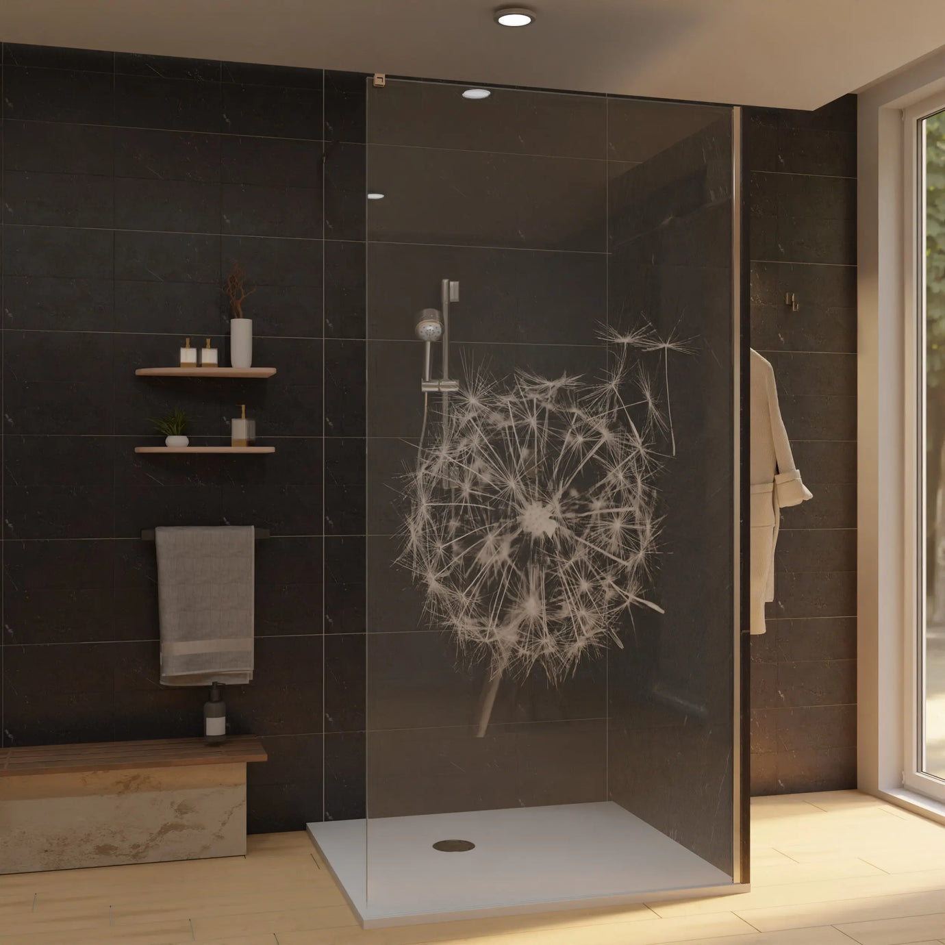 Duschwand mit Laser Motiv - Pusteblume – Spiegelmax